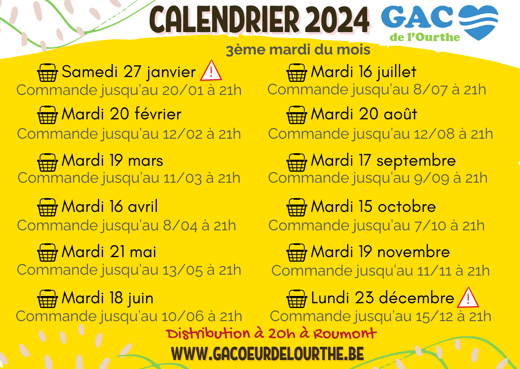 Calendrier des distributions et du magasin | Gacœur de L'Ourthe